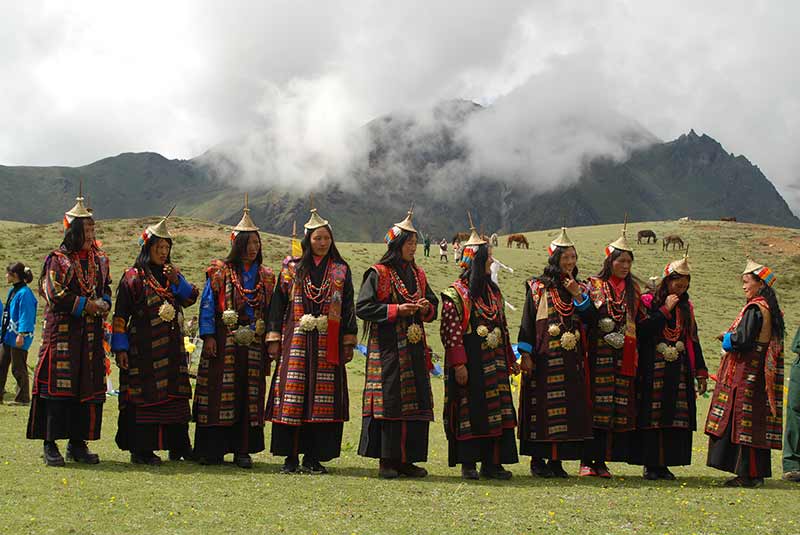 Women of Laya dressed in their local costumes | Bhutan Acorn Tours and ...